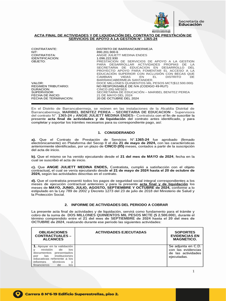 Modelo - ACTA FINAL Y LIQUIDACION Circular SEPTIEMBRE | PDF | Economias | Derecho privado