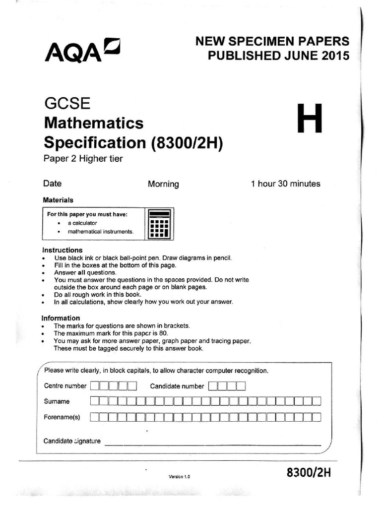 AQA Paper 2 Higher Calculator June 2015 WORKED ANSWERS | PDF