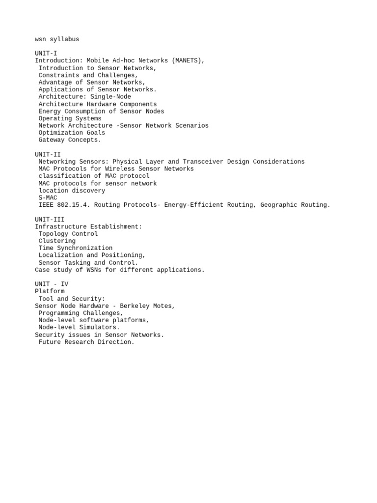Wsn Syllabus Pdf Technology Engineering