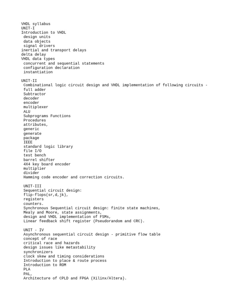 VHDL Syllabus | PDF