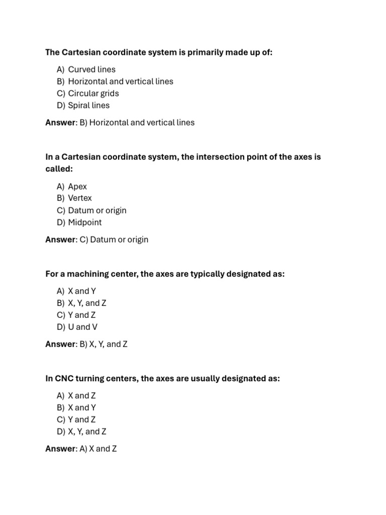 Question Bank - CNC Axis and Coordinate System | PDF | Cartesian ...