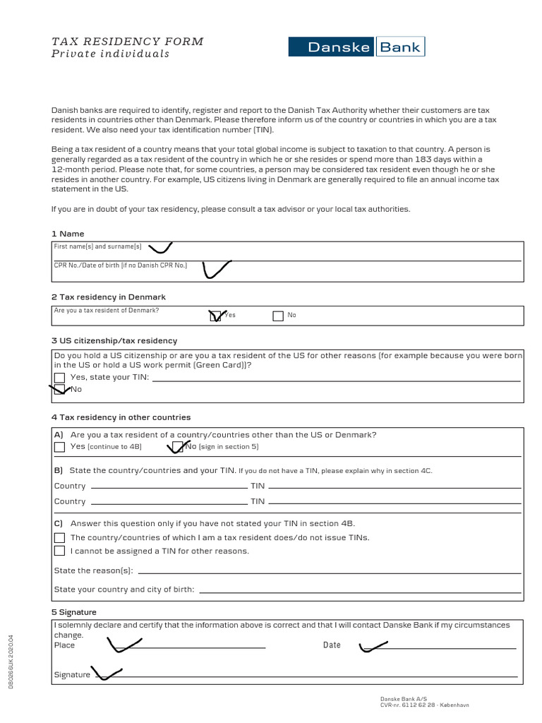 Tax Residency Form-En | PDF | Taxes | Denmark