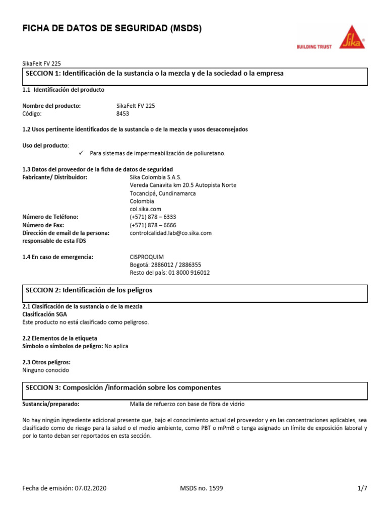 Fds - Sikafelt FV 225 | PDF | Agua | Química