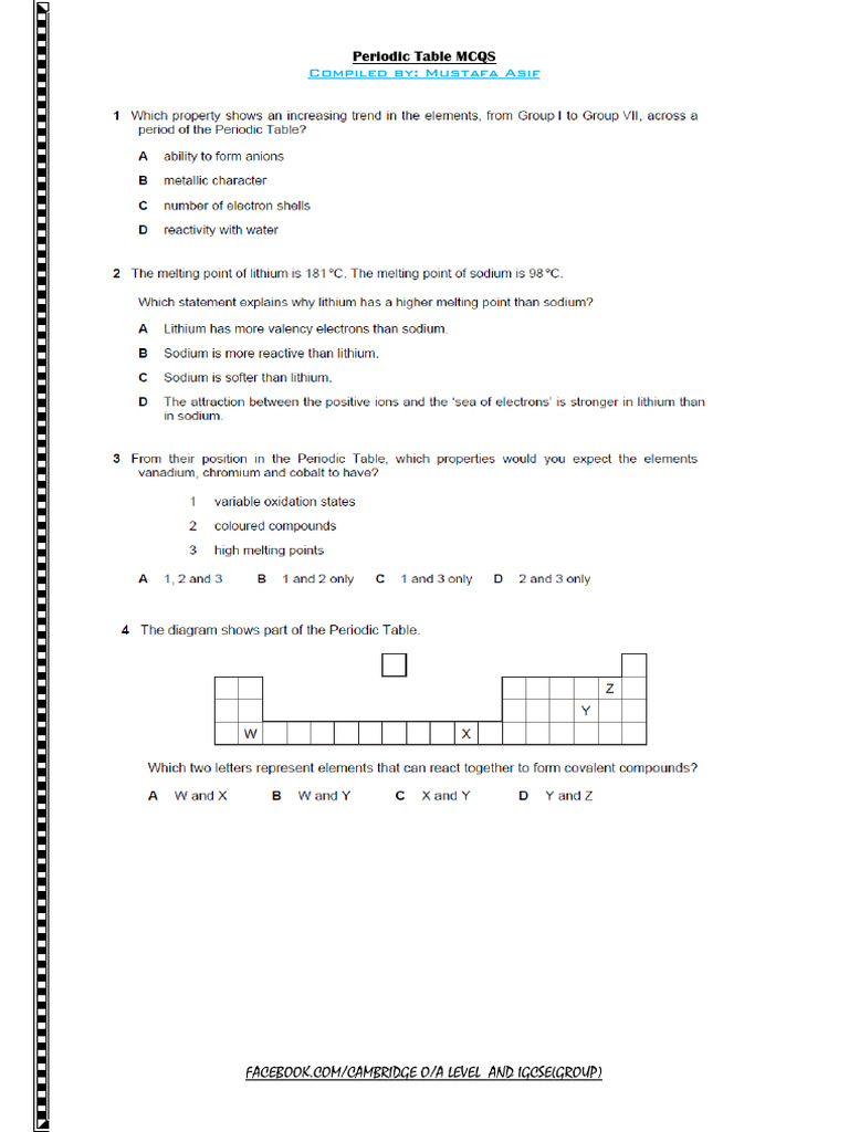 Periodic Table MCQS | PDF | Sports & Recreation | Computers