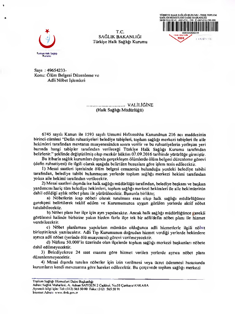 Olum Belgesi Duzenleme Ve Adli Nobet Islemleri | PDF