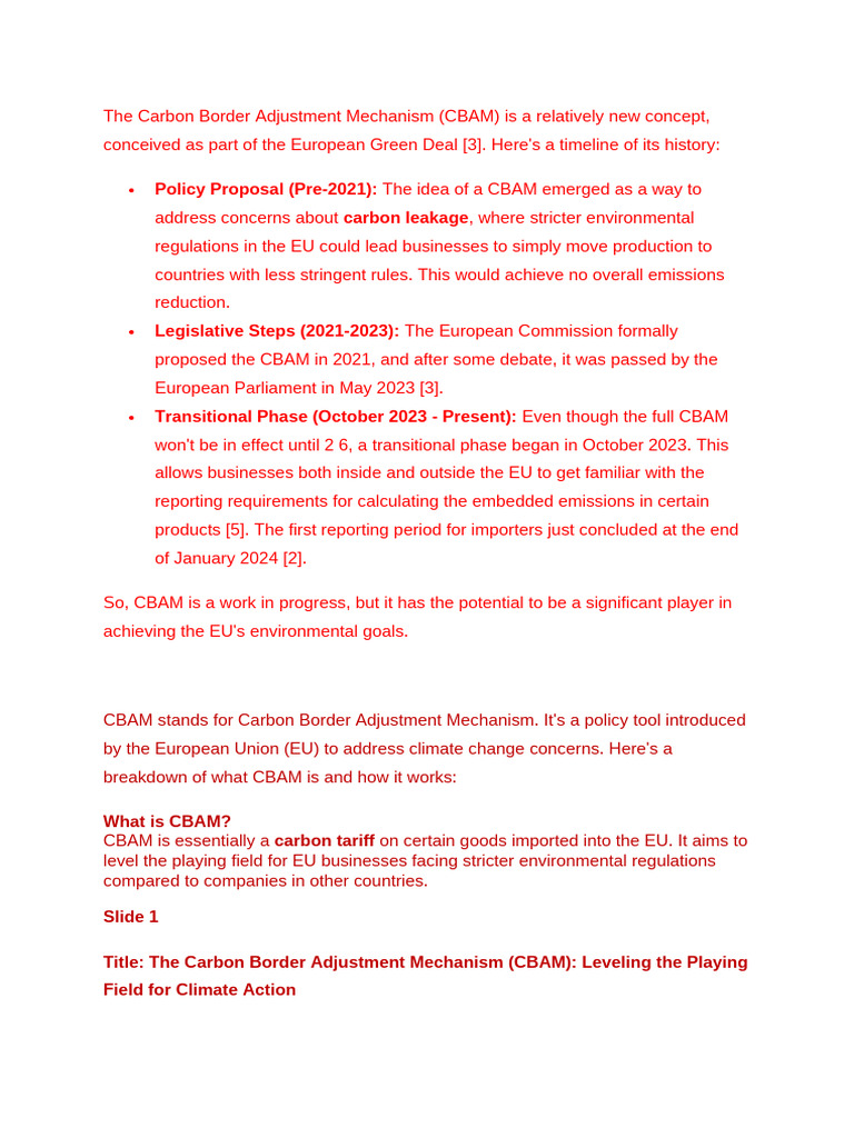 CBAM stands for Carbon Border Adjustment Mechanism | PDF | Climate Change Mitigation ...