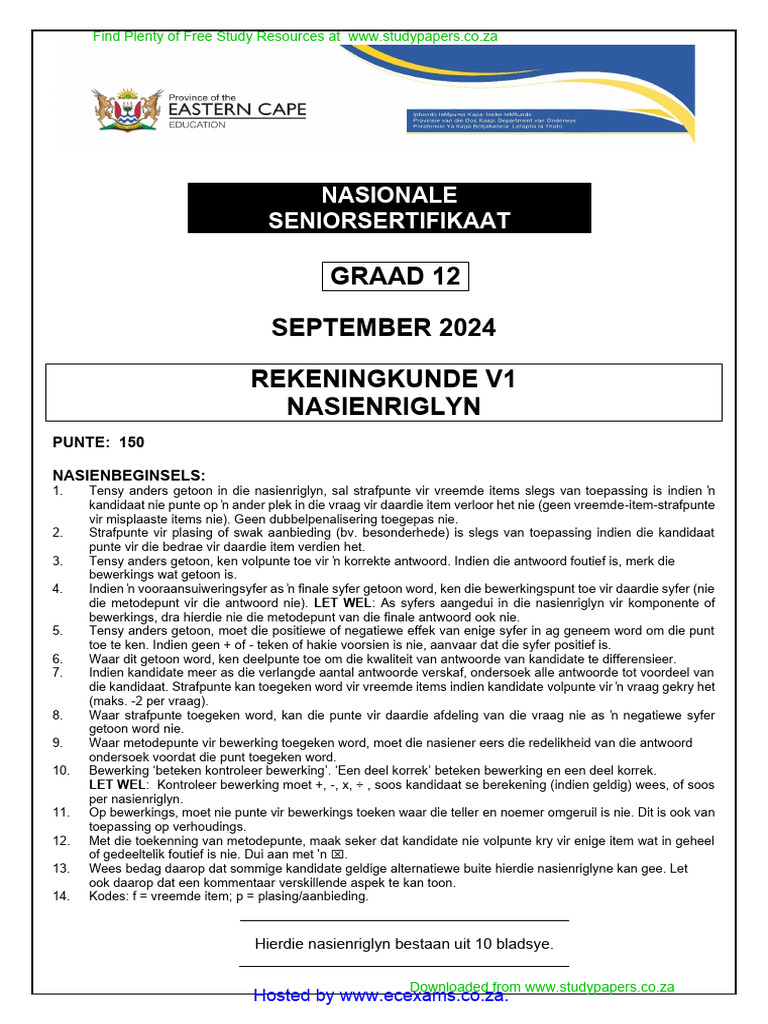 ACCOUNTING P1 GR12 MEMO SEPT2024 - Afrikaansstudyresourcescoza | PDF