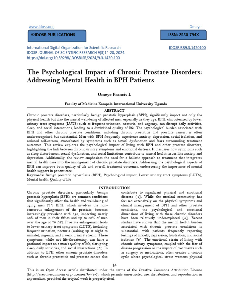 The Psychological Impact of Chronic Prostate Disorders: Addressing Mental Health in BPH Patients ...