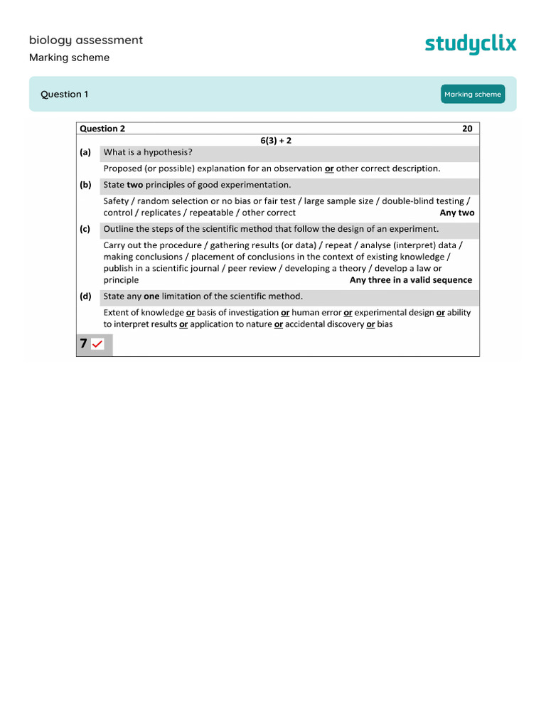 Biology Assessment Questions With Marking-Scheme | PDF