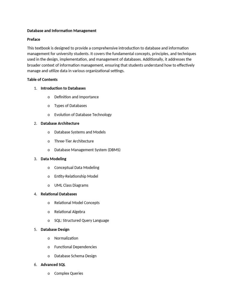 Database and Information Management - Generated Textbook | PDF ...