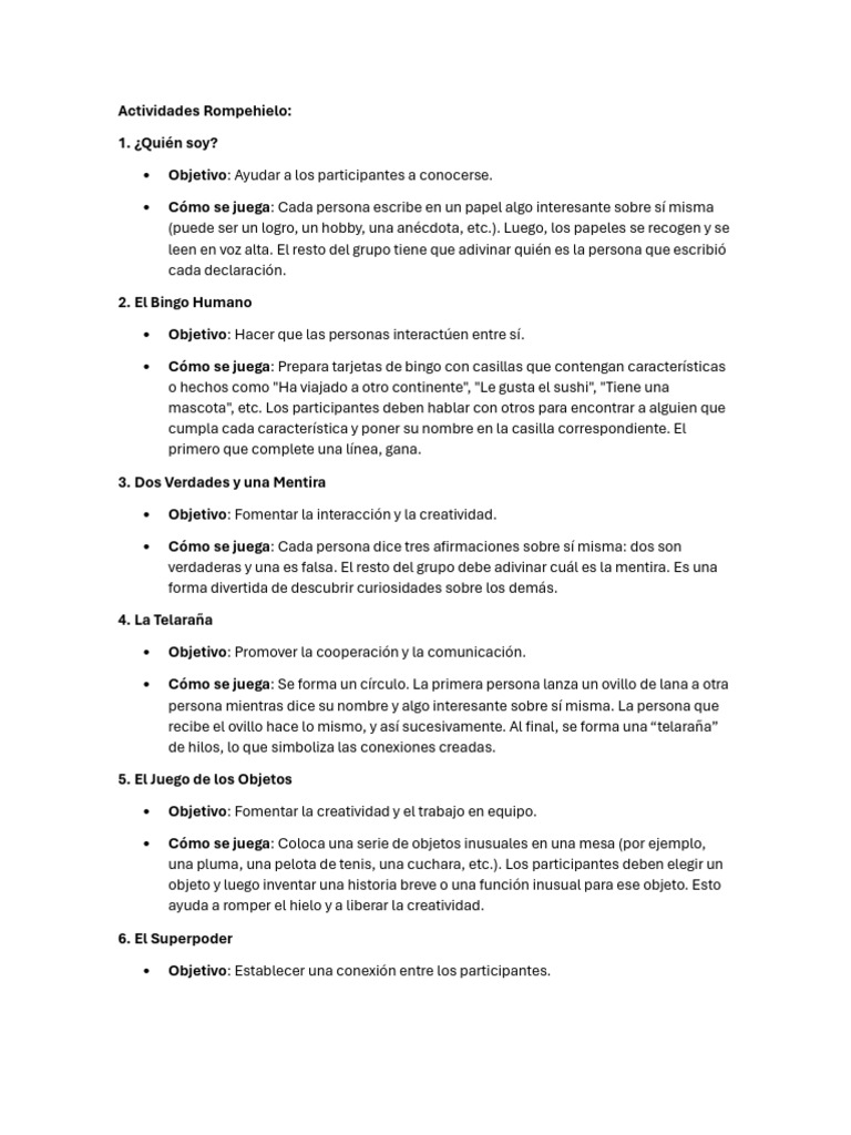 Actividades Rompehielo para Primer Dia de Clase | PDF