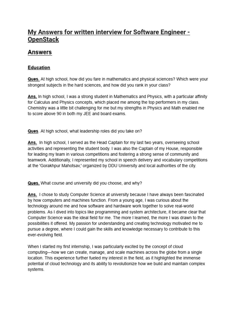 Answers For Written Interview For Software Engineer - OpenStack at Canonical (391519458) | PDF ...
