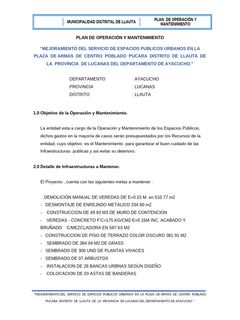 Plan de o y M - Llauta | PDF