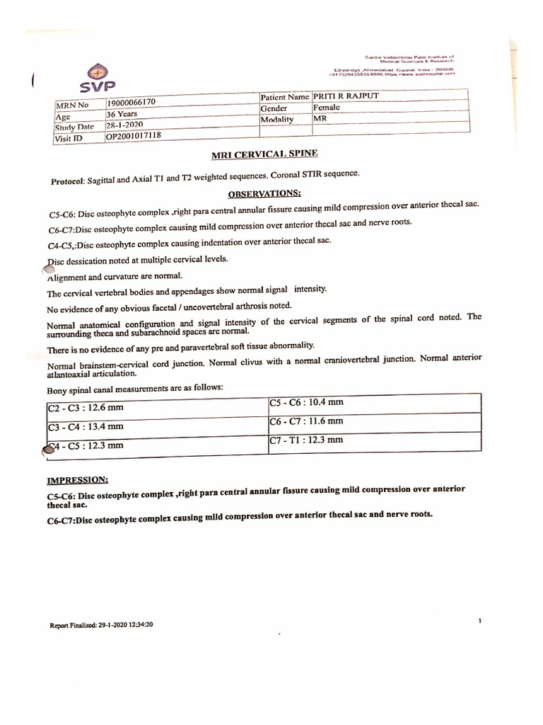 MRI Report | PDF