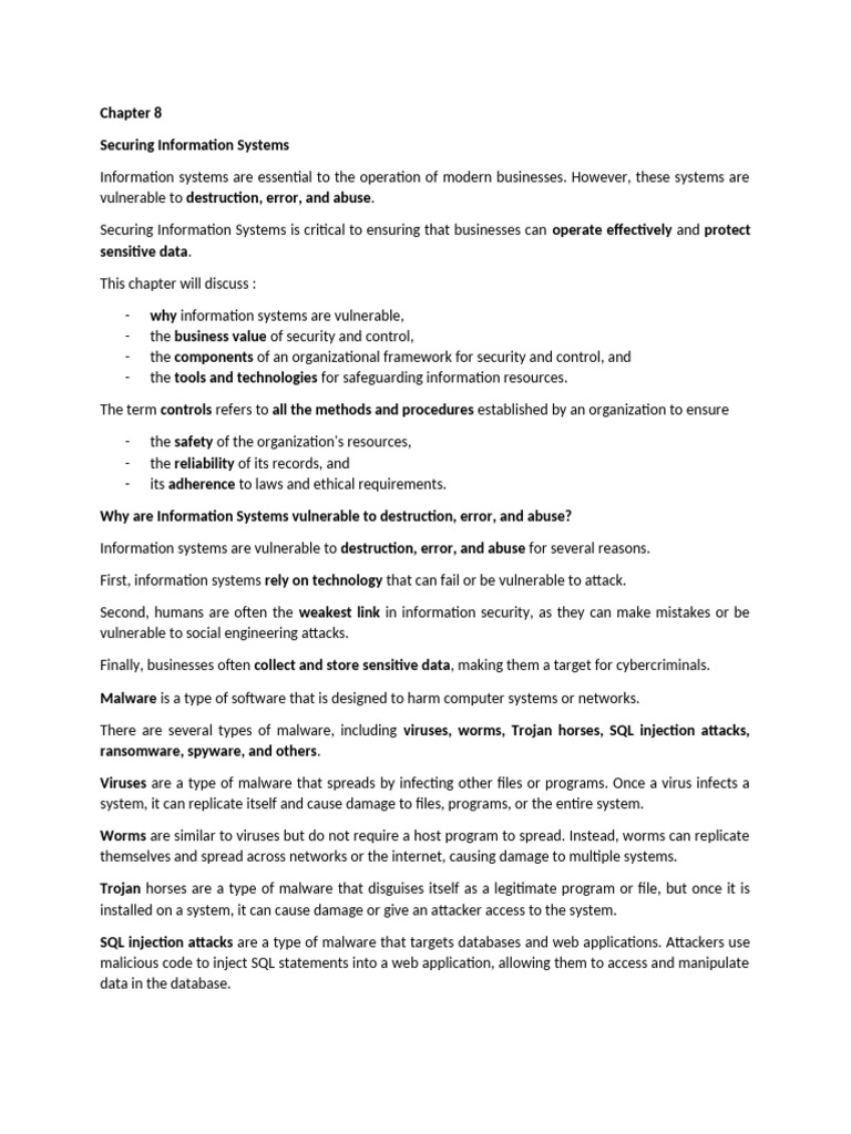 Chapter 8 - Securing Information Systems | PDF | Malware | Security