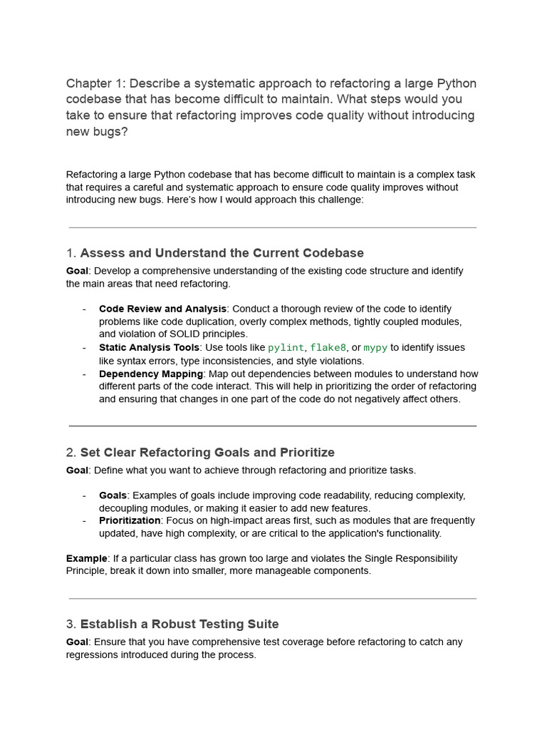 Refactoring Large Codebases | PDF | Unit Testing | Software Bug Refactoring Large Codebases | PDF | Unit Testing | Software Bug