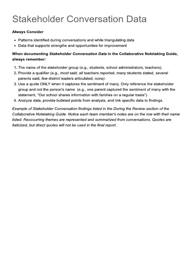 Stakeholder Conversation Data | PDF