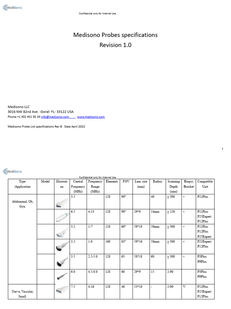 Medisono Probe List Specifications Rev B | PDF