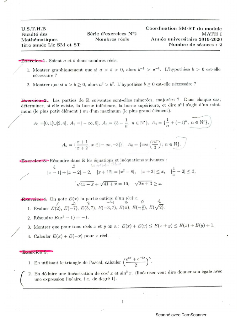 Série 2 + Correction Math1 - 240918 - 111617 | PDF