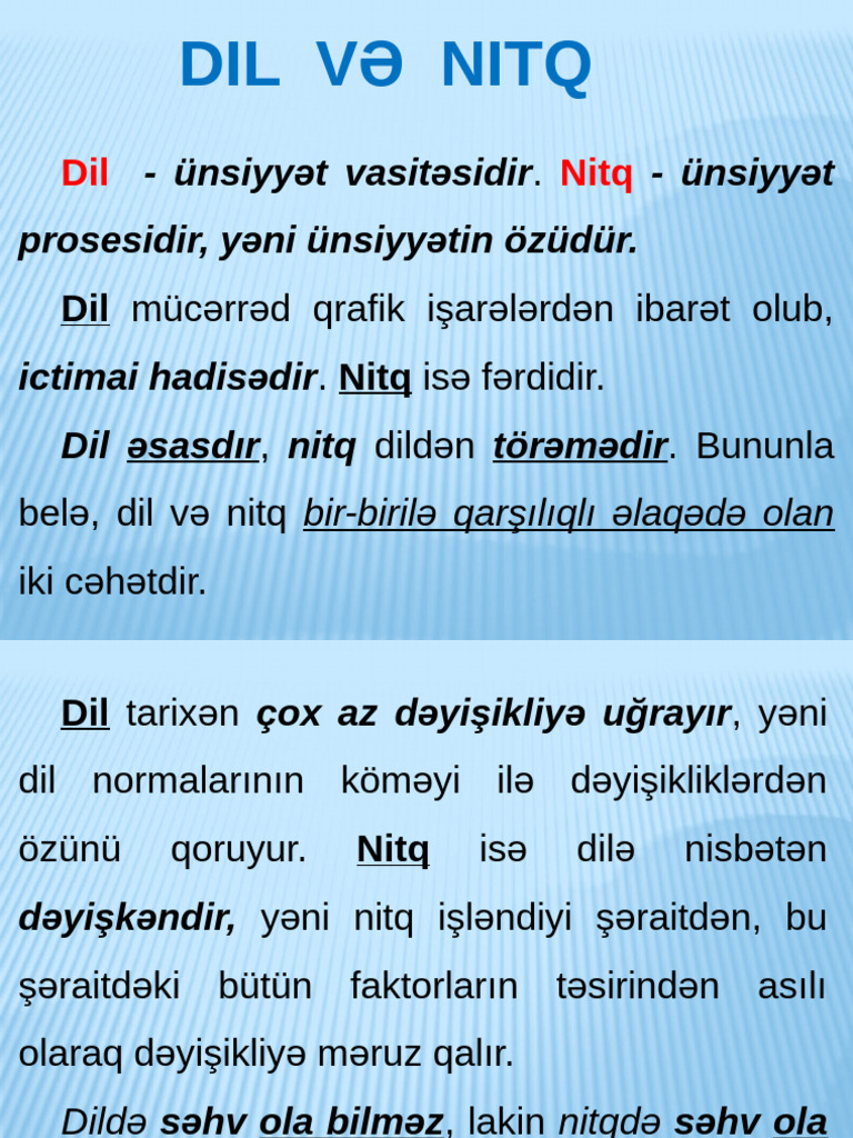 Dil VƏ Nitq-1 | PDF
