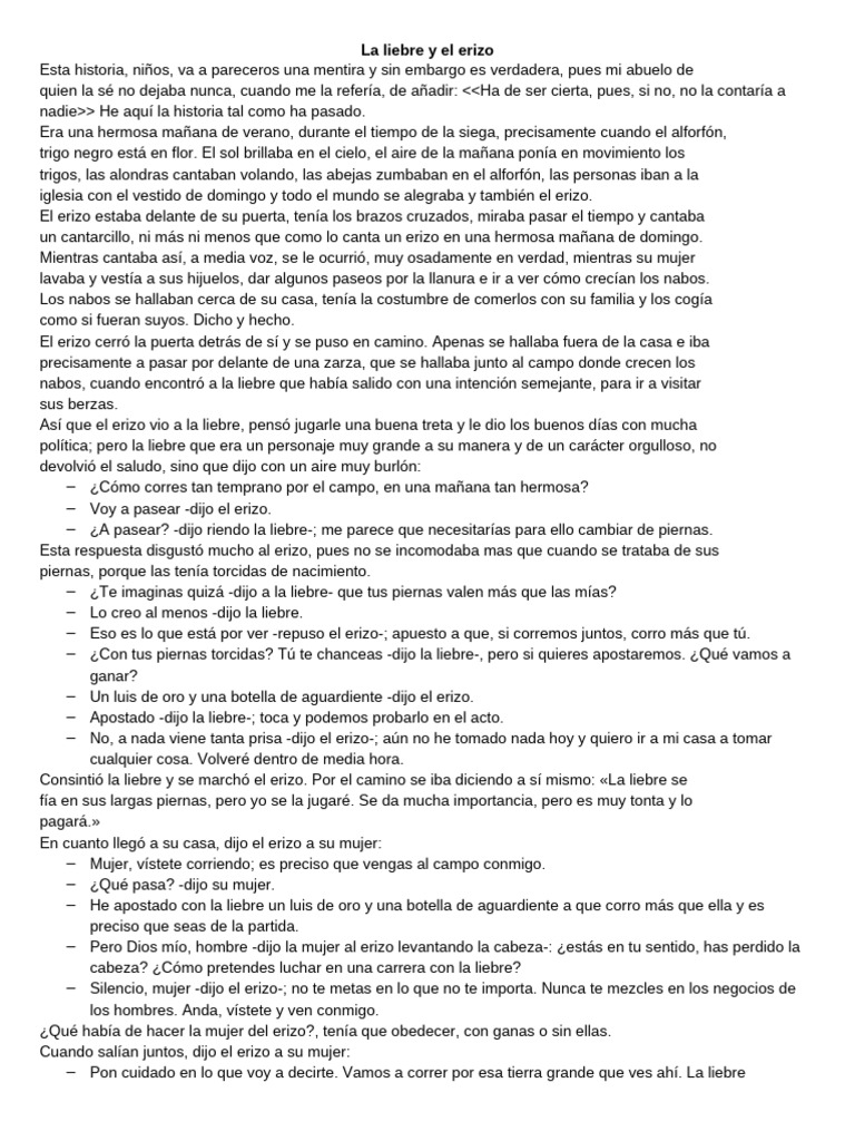 La Liebre y El Erizo | PDF | Poesía