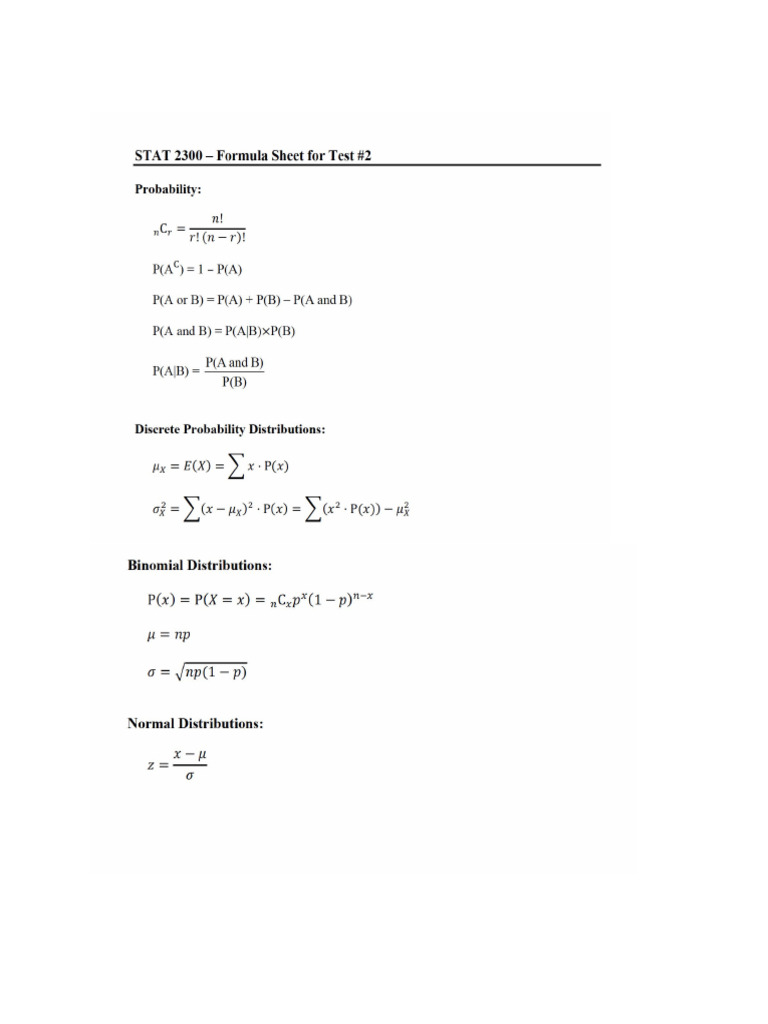 Formula Sheet Test 2 | PDF