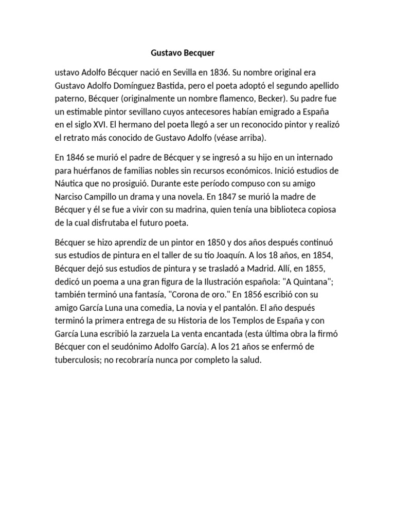 Vida y Obra de Gustavo Bécquer | PDF | Arte | Historia