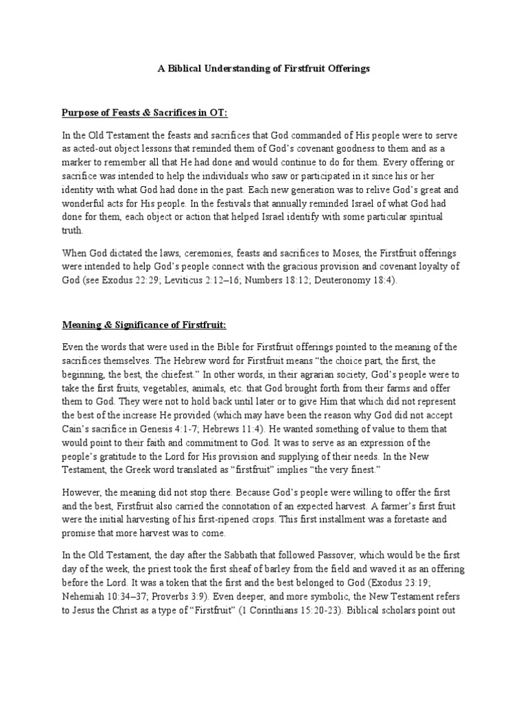 A Biblical Understanding of First Fruit Offerings | PDF | Tithe | Book ...