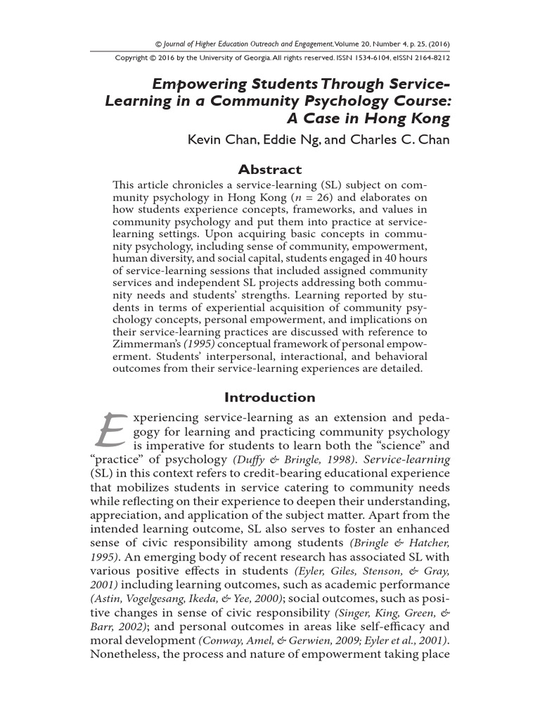 JHEOE - Empowering Student Through Service Learning | PDF | Service Learning | Empowerment