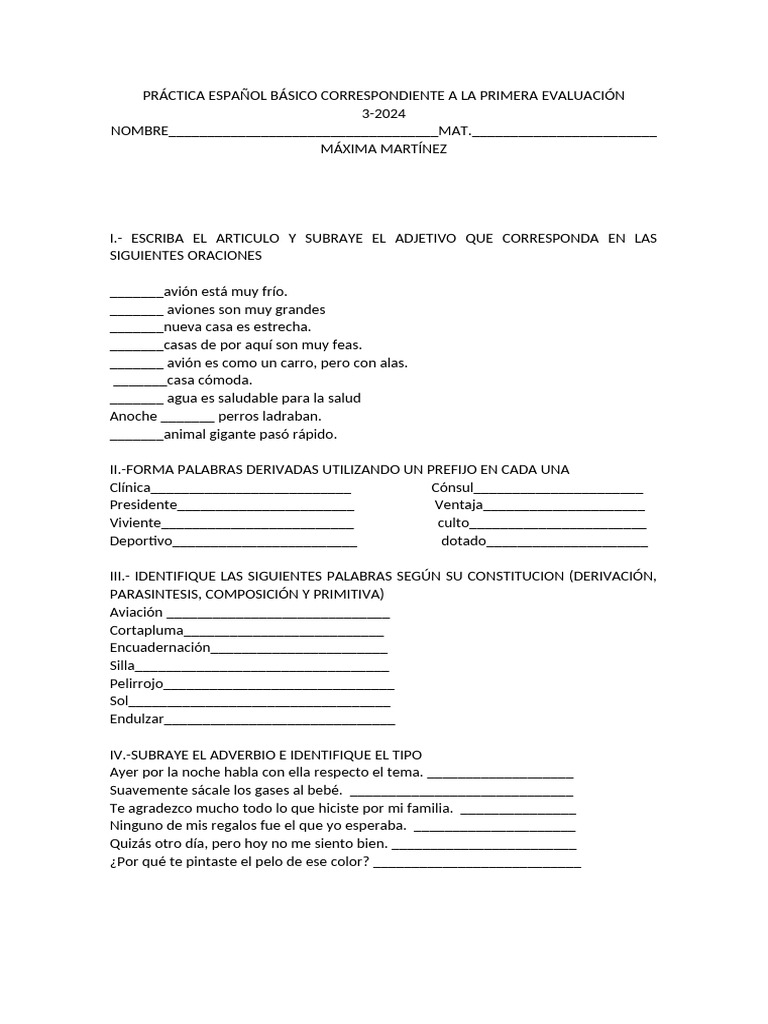 Práctica de Español Básico | PDF | Lingüística