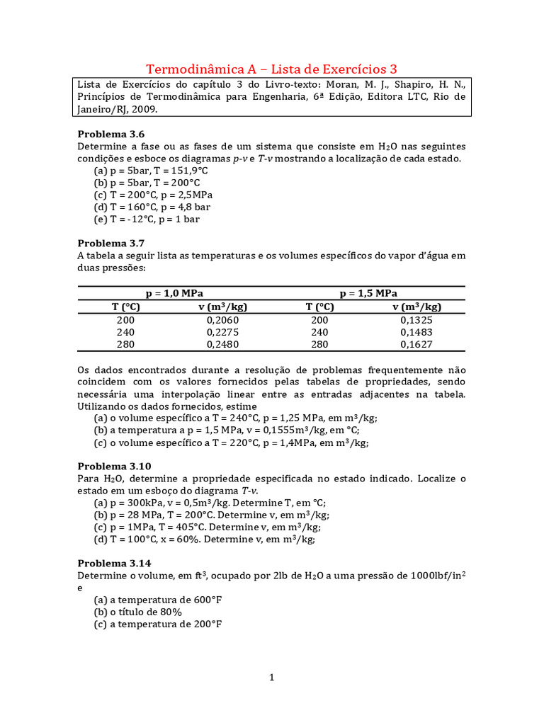 Shapiro Exercicios Cap 3 Parte I | PDF | Vapor | Pressão