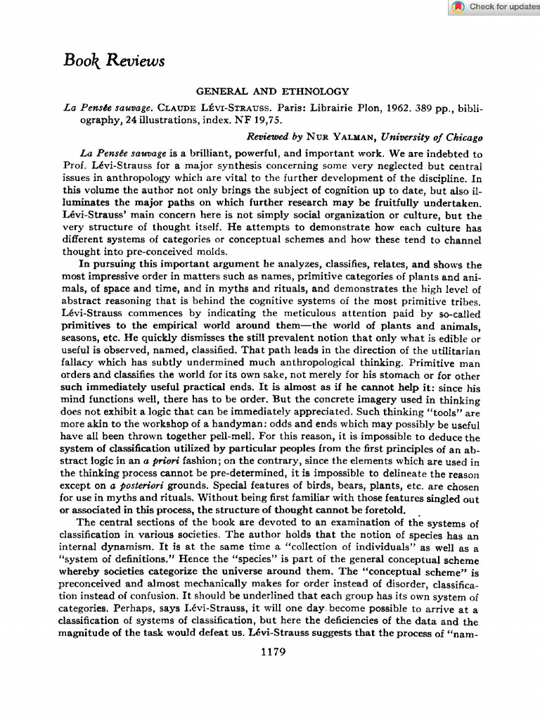American Anthropologist - October 1964 - Yalman - GENERAL and ETHNOLOGY La Pens e Sauvage Claude ...
