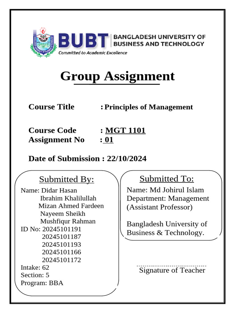 Bubt-Assignment-Cover-Page 1 MGT | PDF