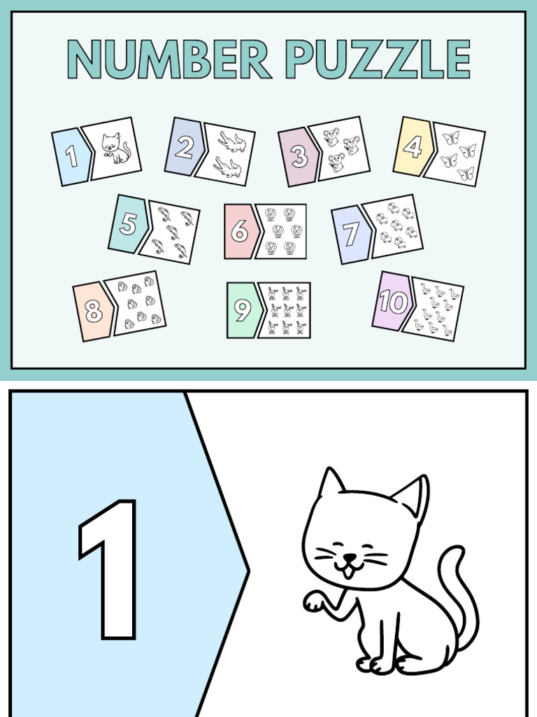 Green Illustrated Numbers 1 To 10 Puzzle Math Worksheet | PDF