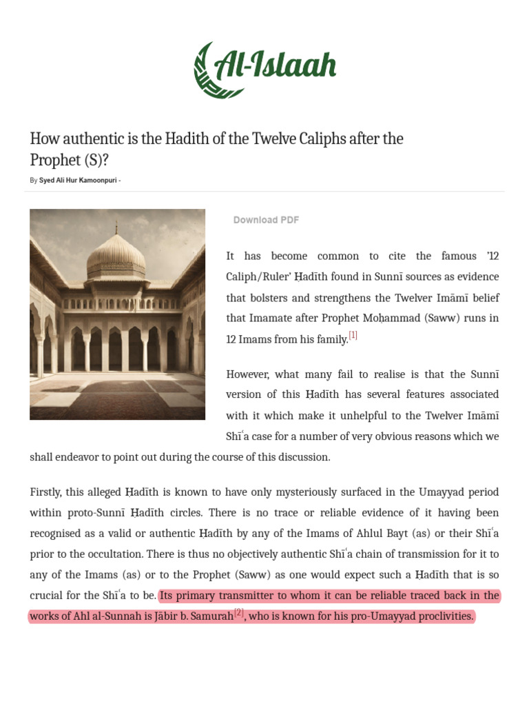 How Authentic Is The Hadith of The Twelve Caliphs After The Prophet S ...