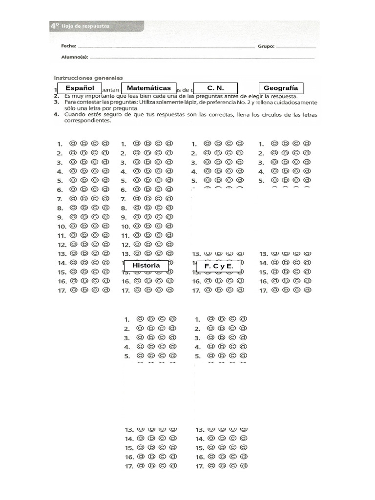Hoja de Respuestas | PDF