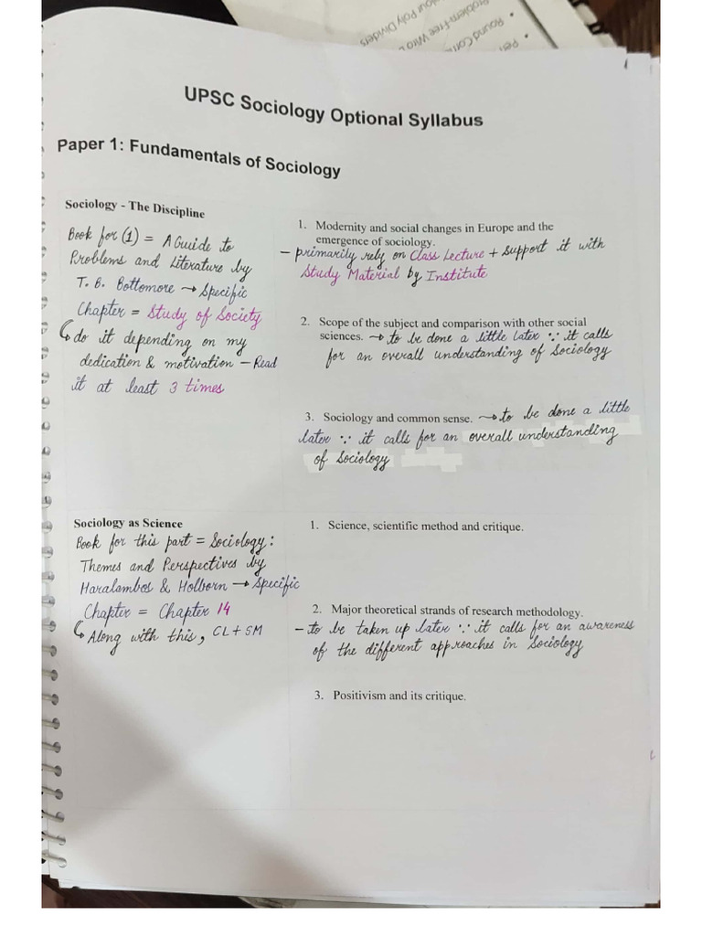 Sociology Syllabus - Along With Annotations As Per Lecture by Upendra ...