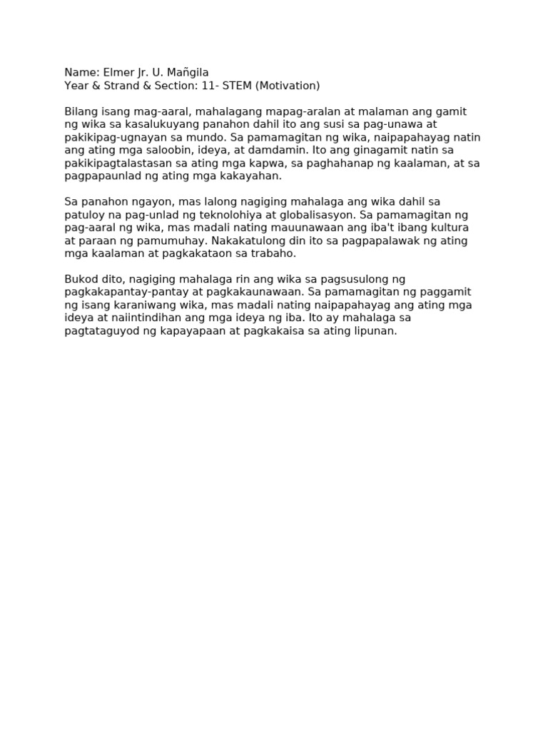 Bilang Isang Mag-Aaral, Bakit Mahalagang Mapag-Aralan at Malaman Ang Gamit NG Wika Ngayong ...