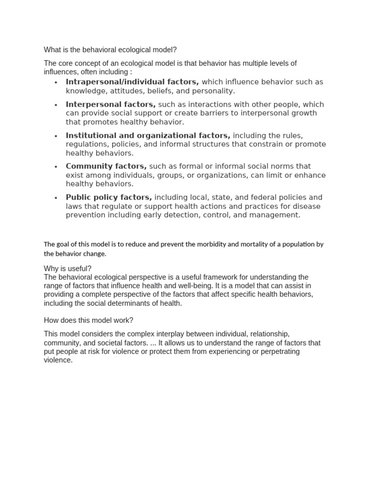 What Is The Behavioral Ecological Model | PDF