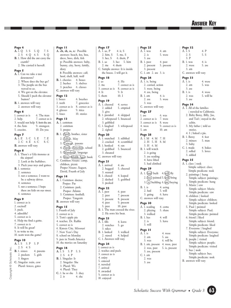 Success - With - Grammar - Grade - 3 Answer | PDF | Grammar | Syntax
