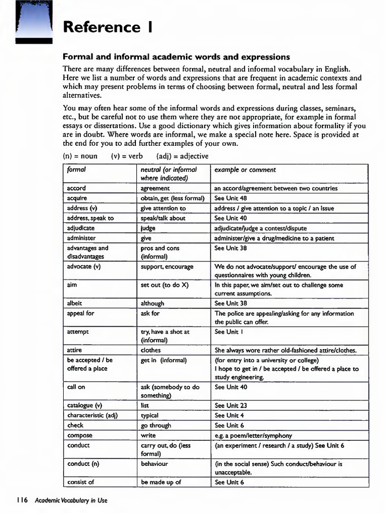 Academic Vocabulary in Use - Reference 1 - Formal and Informal Academic ...