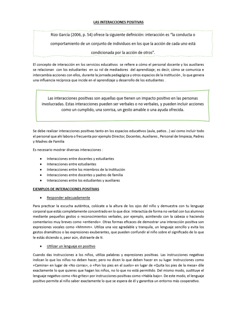 Ejemplos de Interacciones Positivas en Aula | PDF | Enseñando ...