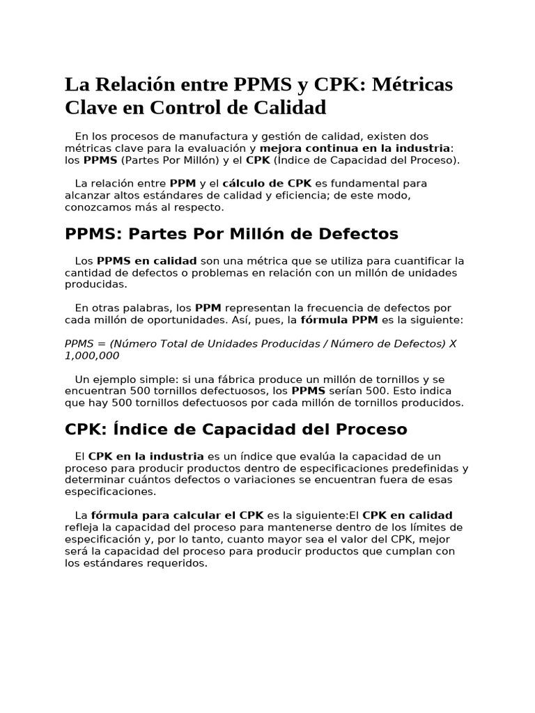 PPMS y CPK: Claves en Calidad Industrial | PDF | Calidad (comercial ...
