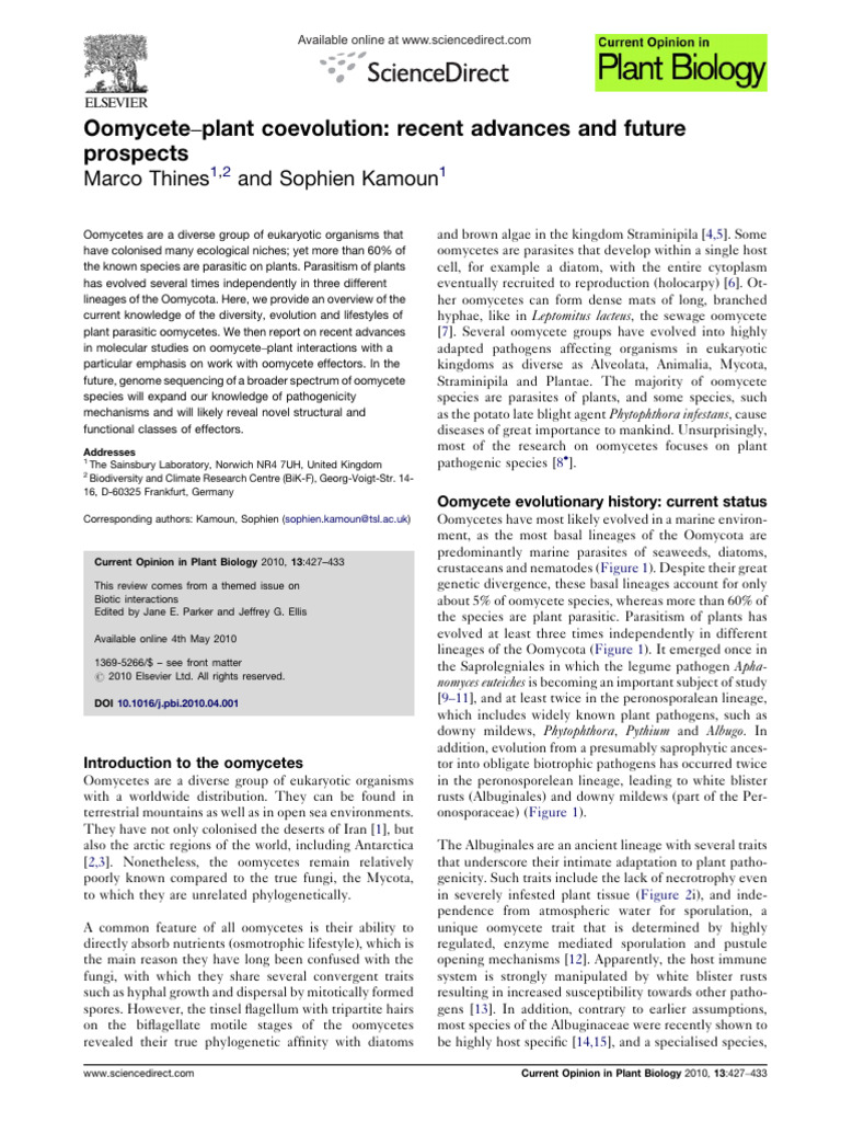 Oomycete-Plant Coevolution - Recent Advances and Future Prospects | PDF | Fungus | Gene