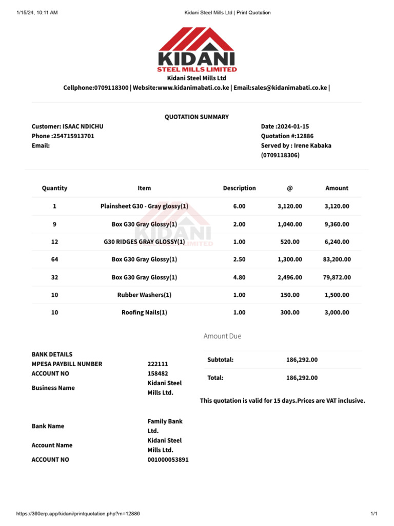 NDICHU Quotation | PDF