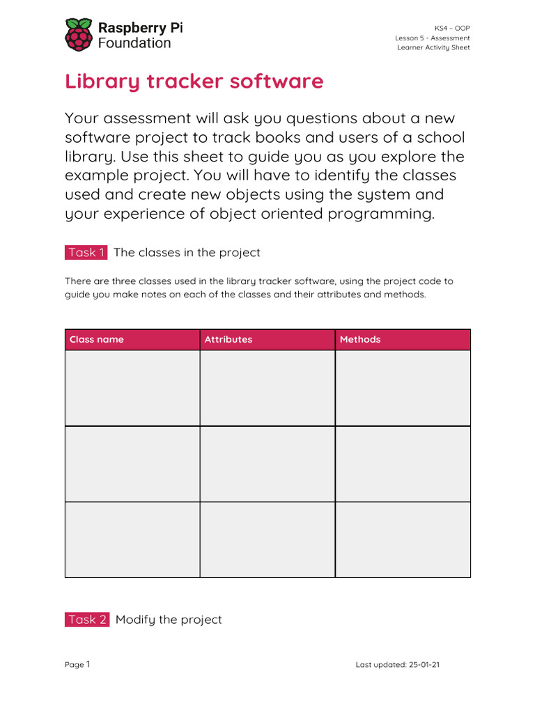 A1 Worksheet - Library Tracker Software | PDF | Library (Computing) | Object Oriented Programming