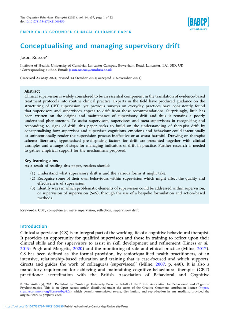 Understanding Supervisory Drift in CBT | PDF | Cognitive Behavioral ...