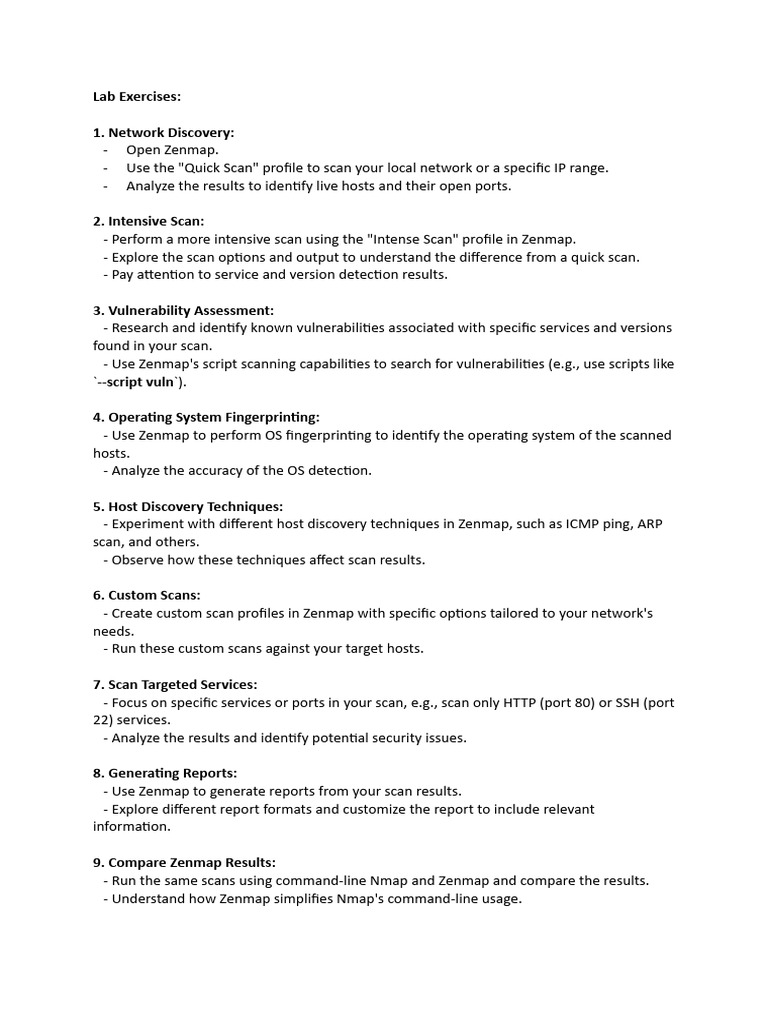 Lab Exercises Foer NMAP | PDF | Computers Lab Exercises Foer NMAP | PDF | Computers