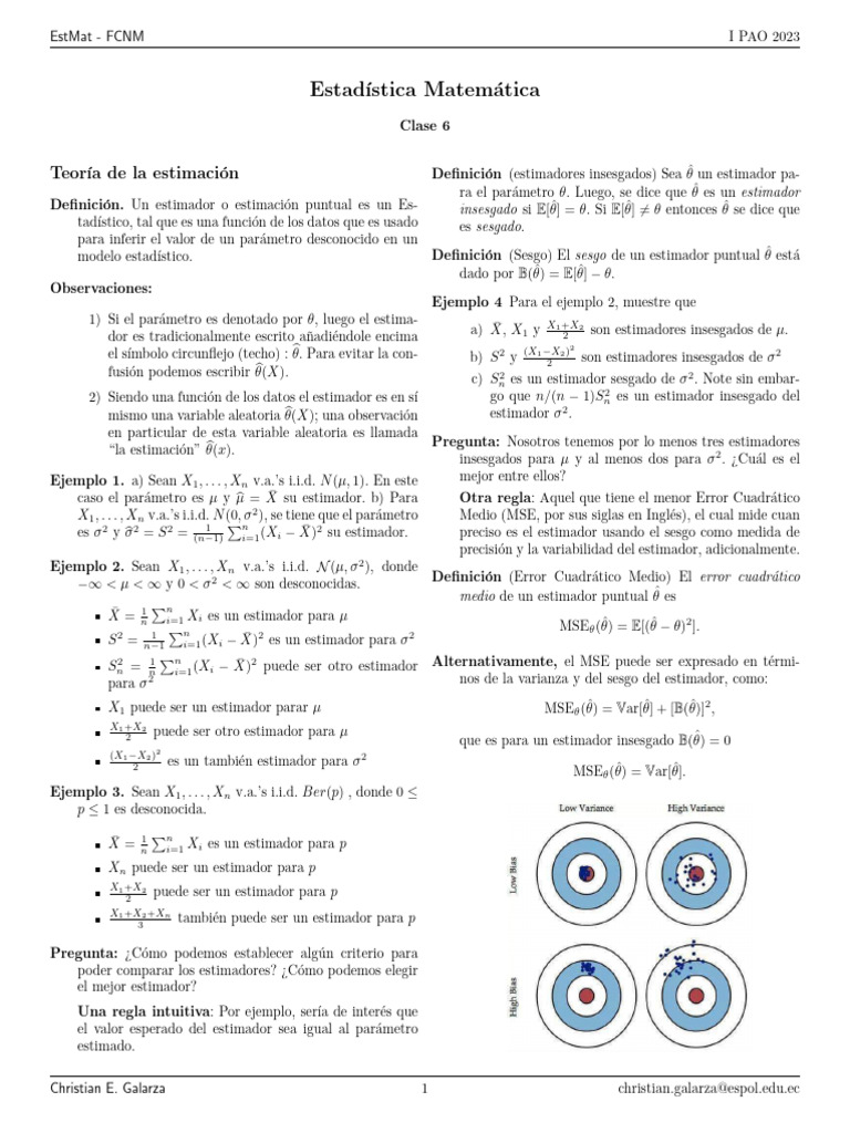Clase 06 EstMat | PDF | Estimador | Matemáticas Aplicadas