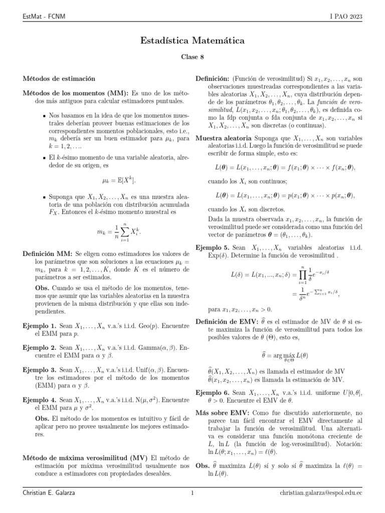 Clase 08 EstMat | PDF | Variable aleatoria | Función (Matemáticas)